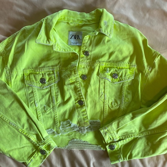 Zara | Jackets & Coats | Zara Neon Yellow Jeanjacket Cropped | Poshmark